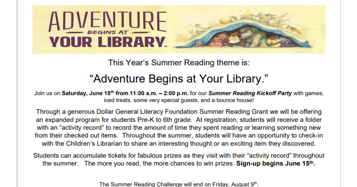 Adventure Begins Summer Reading Challenge | Frank Sarris Public Library